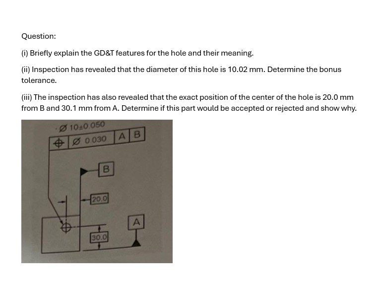 Solved Question:(i) ﻿Briefly explain the GD&T features for | Chegg.com