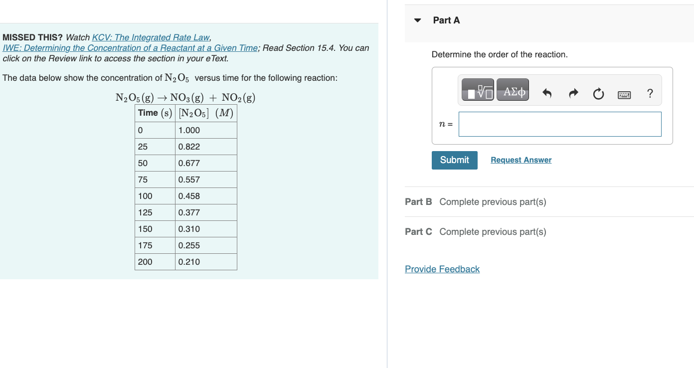 Solved Part AMISSED THIS? Watch KCV: The Integrated Rate | Chegg.com