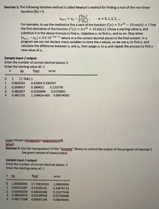Solved Exercise 1: The following iterative method is called | Chegg.com