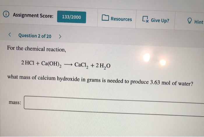 Solved Assignment Score: 133/2000 Resources [ Give Up? Hint | Chegg.com