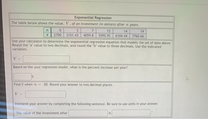 Solved Exponential Regression The Table Below Shows The