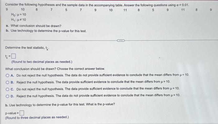 Solved Consider the following hypotheses and the sample data | Chegg.com