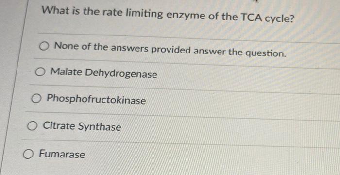 Solved What is the rate limiting enzyme of the TCA cycle? O | Chegg.com