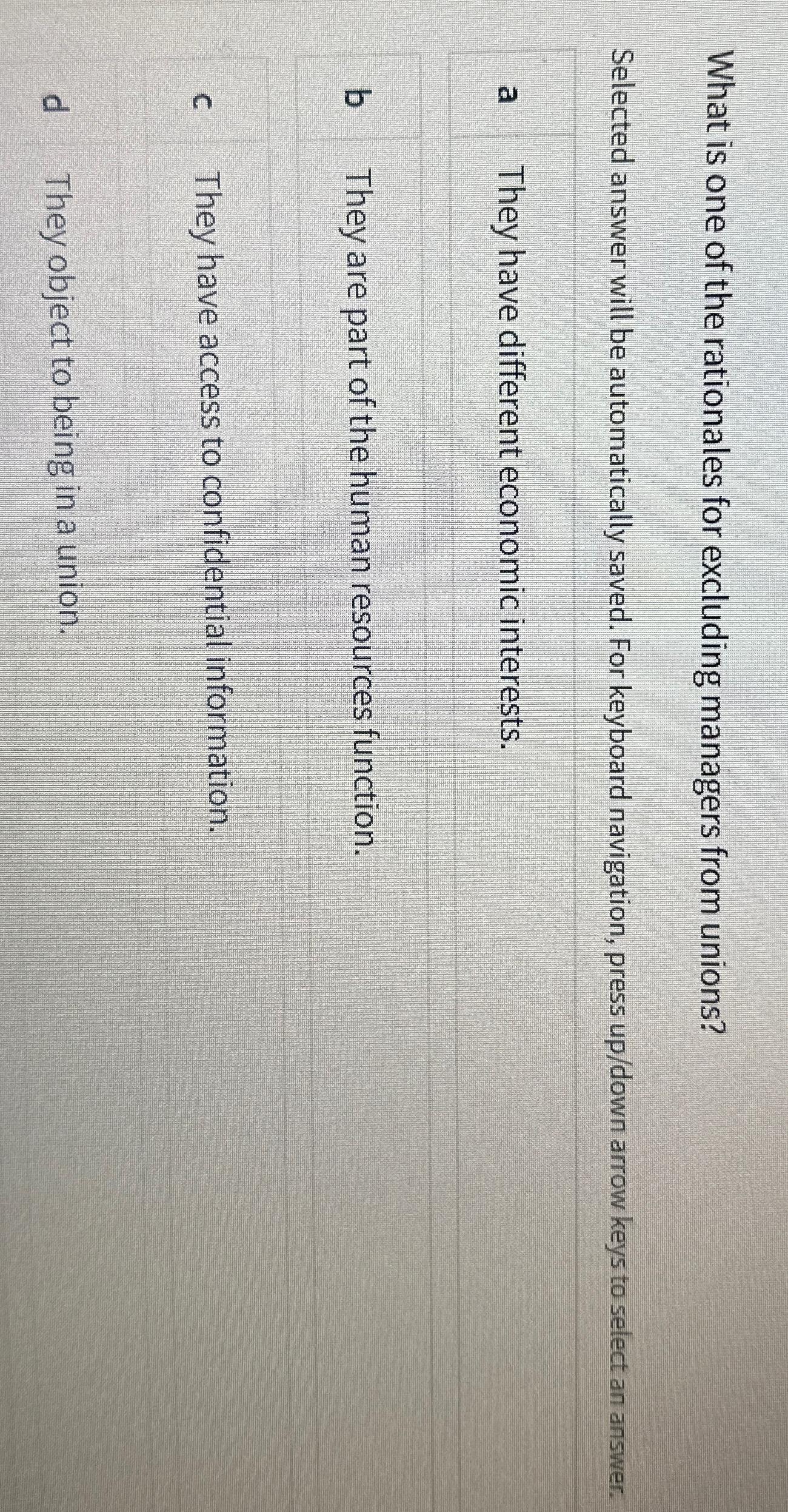 Solved What is one of the rationales for excluding managers | Chegg.com Solved What is one of the rationales for excluding managers | Chegg.com