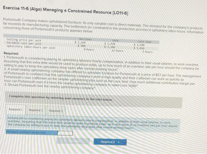 Solved Exercise 11-6 (Algo) Managing a Constrained Resource | Chegg.com