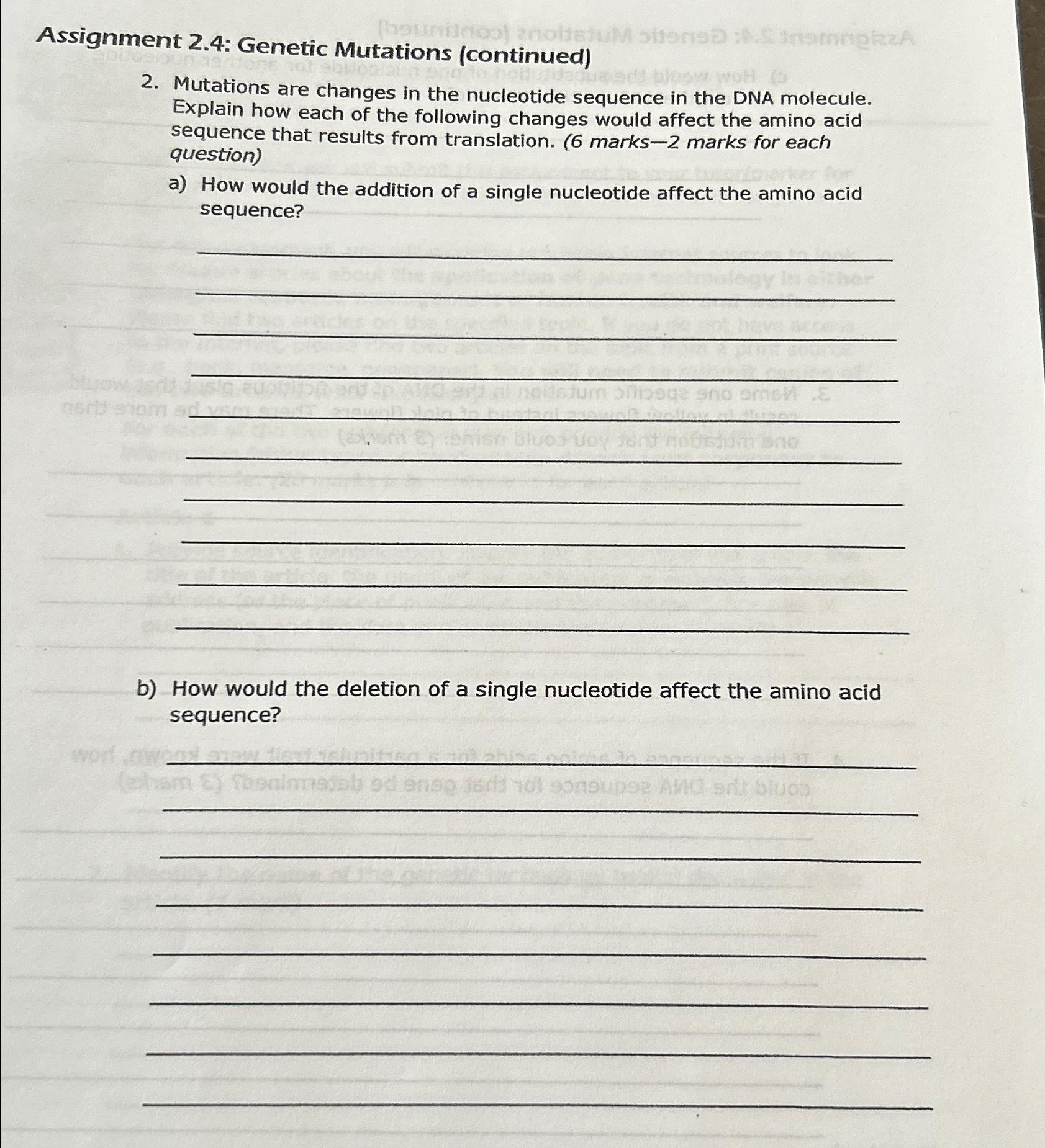 Solved Assignment 2.4: Genetic Mutations (continued)2. | Chegg.com