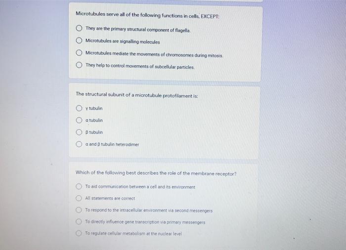 Solved Microtubules serve all of the following functions in | Chegg.com