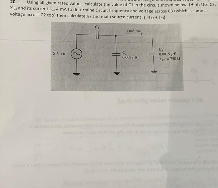 Solved 20. Using all given rated values, calculate the value | Chegg.com