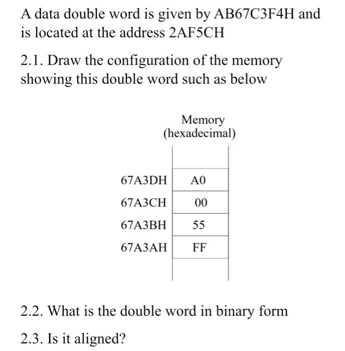 Solved A data double word is given by AB67C3F4H and is | Chegg.com