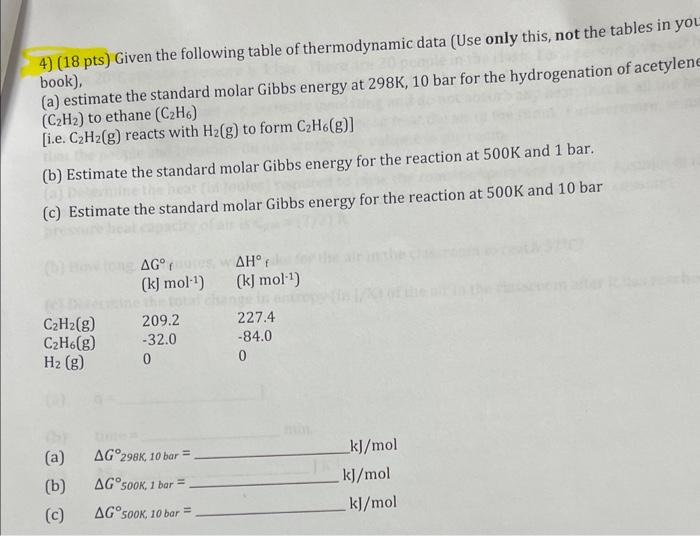 Solved 4) (18 pts) Given the following table of | Chegg.com
