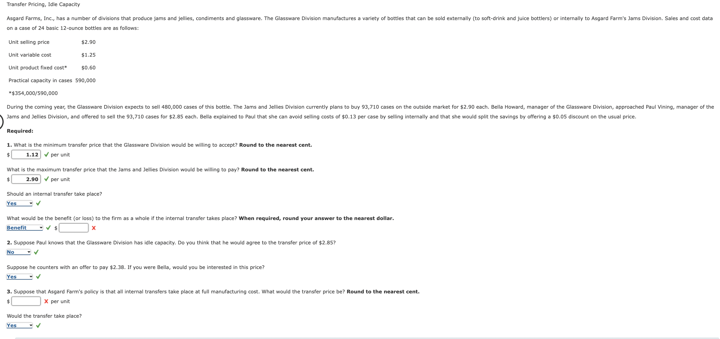 Solved Transfer Pricing, Idle Capacity on a case of 24 | Chegg.com