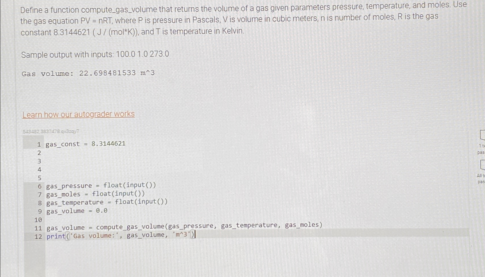 Solved Define A Function Compute Gas Volume That Returns The