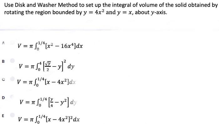 Solved Use Disk and Washer Method to set up the integral of | Chegg.com