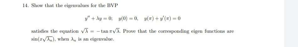 Solved 14. Show that the eigenvalues for the BVP | Chegg.com