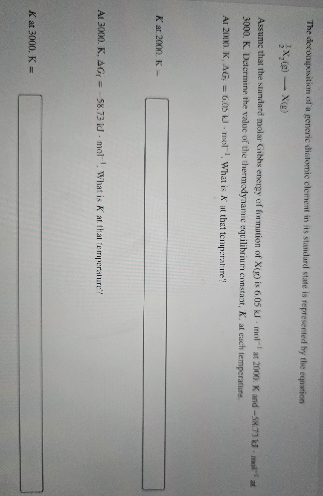 Solved The decomposition of a generic diatomic element in | Chegg.com