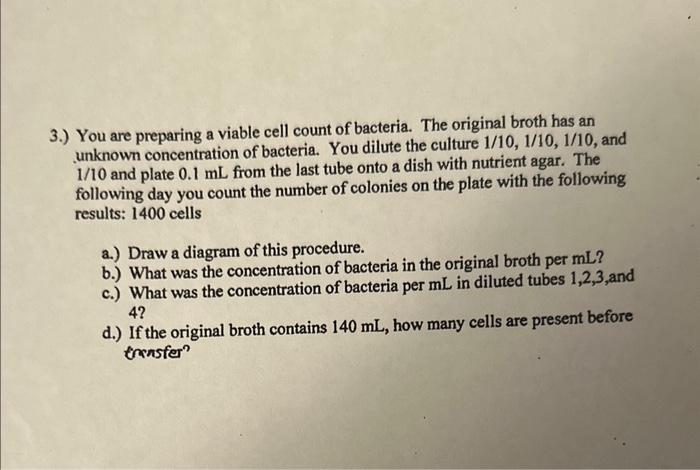 Solved 3.) You are preparing a viable cell count of | Chegg.com