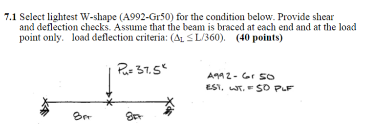 Solved Select lightest W-shape (A992-Gr50) ﻿for the | Chegg.com