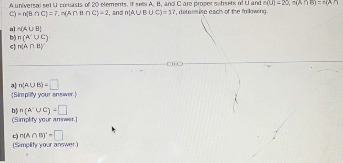 Solved A universal set U ﻿consists of 20 ﻿elements. If sets | Chegg.com