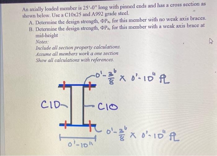 Solved Д, An axially loaded member is 25-0" long with pinned | Chegg.com
