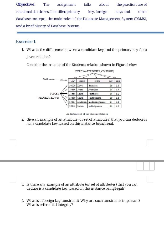 Solved Objective: relational databases, Identifier/primary | Chegg.com