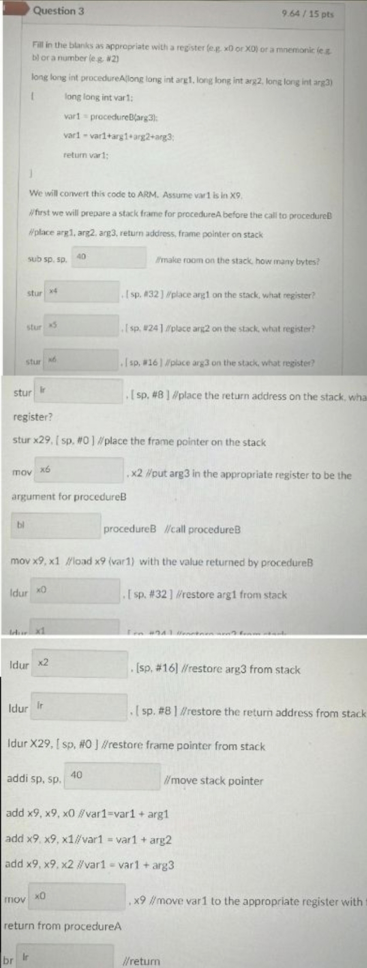 Solved [ ﻿sp, ﻿#B ]//place the return address#0 ] //place | Chegg.com