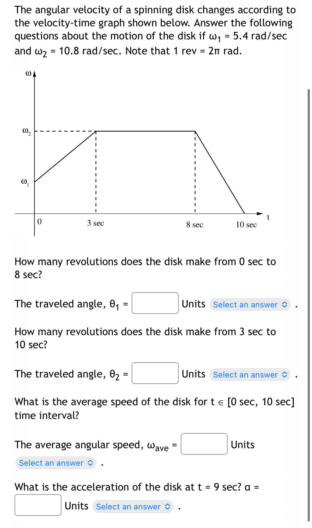 Solved The angular velocity of a spinning disk changes | Chegg.com