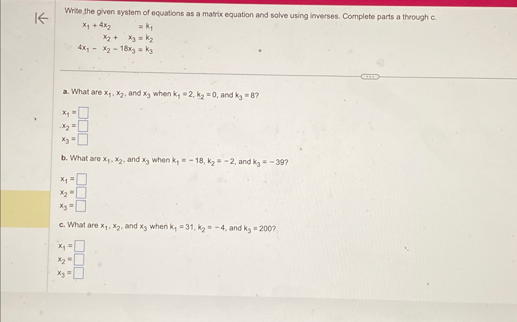 Solved Write the given system of equations as a matrix | Chegg.com