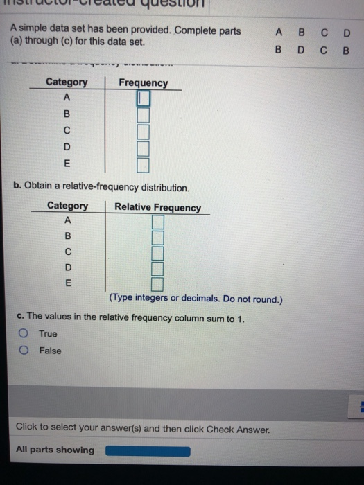 Solved A simple data set has been provided. Complete parts | Chegg.com