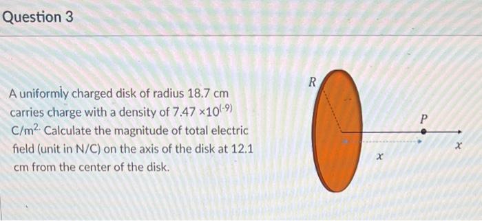 Solved A uniformly charged disk of radius 18.7 cm carries | Chegg.com