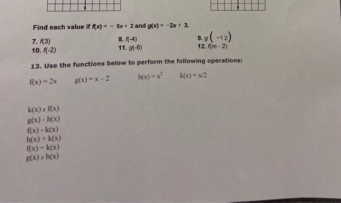 Solved Find each value if f(x) = -5x + 2 and g(x) = -2x + 3. | Chegg.com