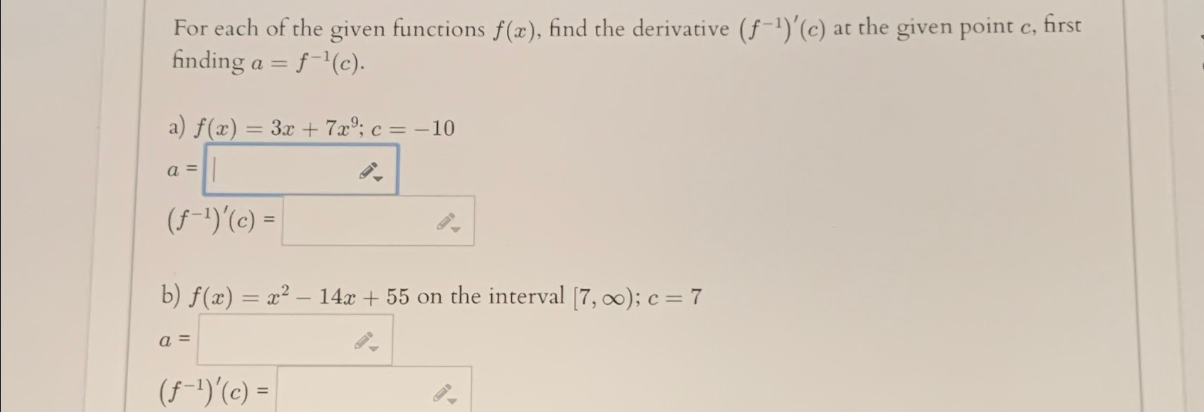 Solved For each of the given functions f(x), ﻿find the | Chegg.com