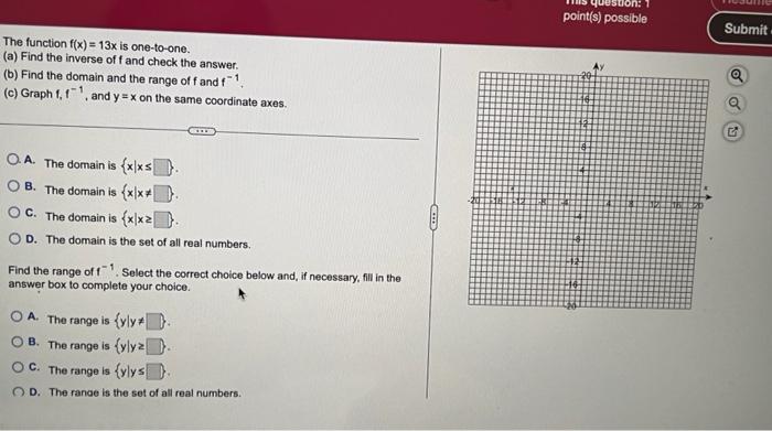 Solved The function f(x) = 13x is one-to-one. (a) Find the | Chegg.com
