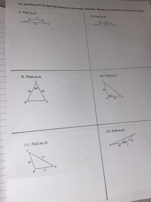 Solved problems 7-12 find the measure of the angle | Chegg.com
