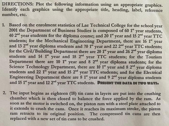 Solved DIRECTIONS: Plot the following information using an | Chegg.com