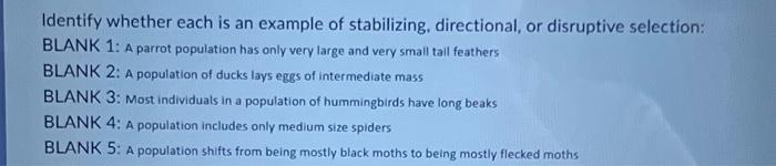 Solved identify whether each is an example of stabilizing, | Chegg.com
