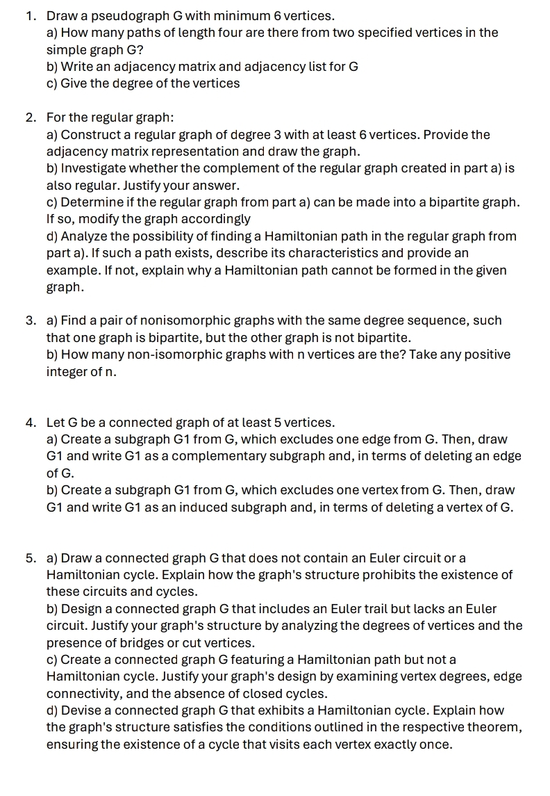 Draw a pseudograph G ﻿with minimum 6 ﻿vertices.a) | Chegg.com
