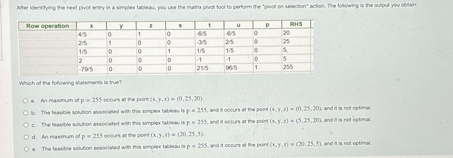 Solved After identifying the next pivot entry in a simplex | Chegg.com