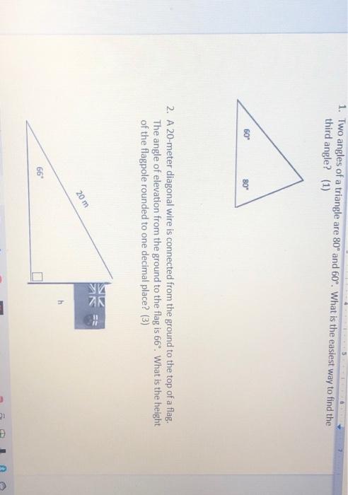 Solved 1. Two angles of a triangle are 80 and 60°. What is | Chegg.com