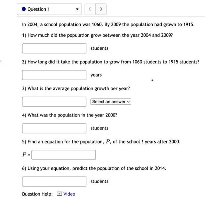 In 2004, a school population was 1060. By 2009 the | Chegg.com