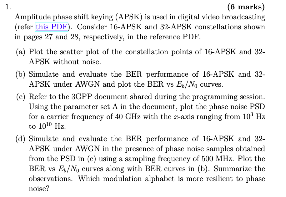 Solved 1 .(6 ﻿marks)Amplitude phase shift keying (APSK) ﻿is | Chegg.com