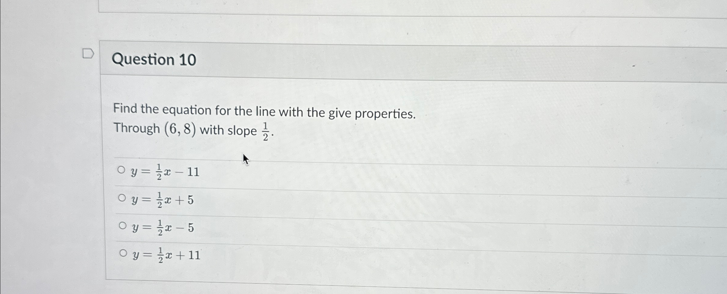 Solved Question 10Find the equation for the line with the | Chegg.com