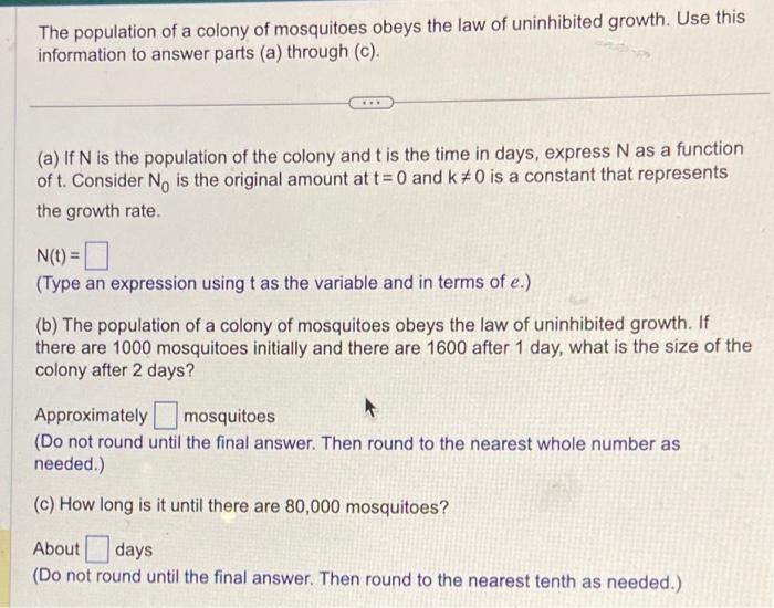 Solved The population of a colony of mosquitoes obeys the | Chegg.com