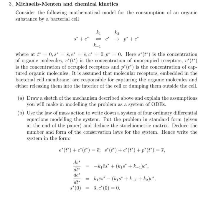 Solved 3. Michaelis-Menten and chemical kinetics Consider | Chegg.com