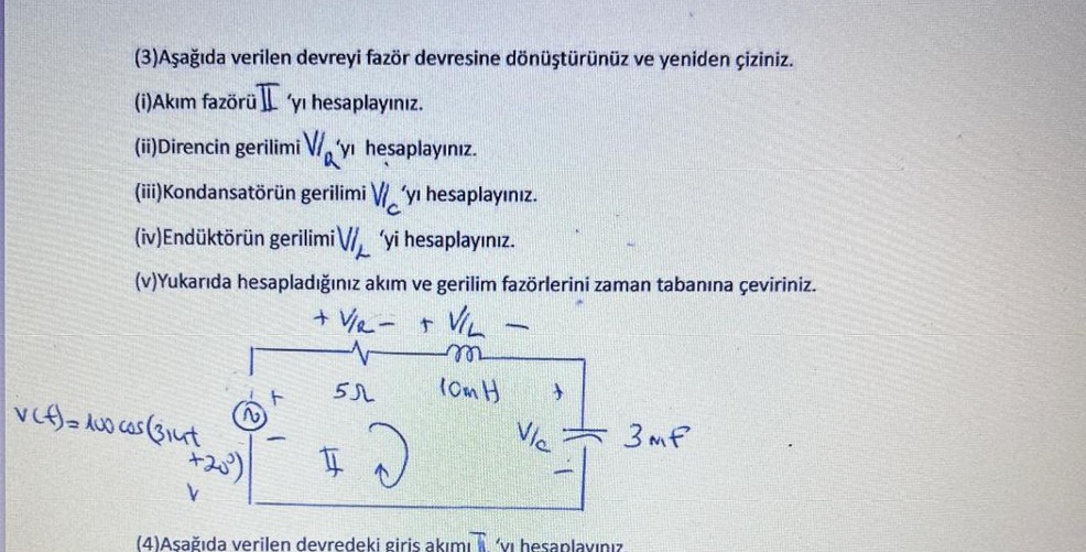 Solved 3)Convert the circuit given below into a phasor | Chegg.com