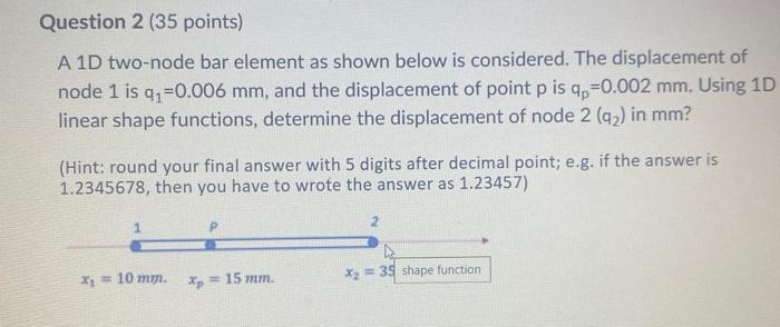 Solved Question 2 (35 points) A 1D two-node bar element as | Chegg.com