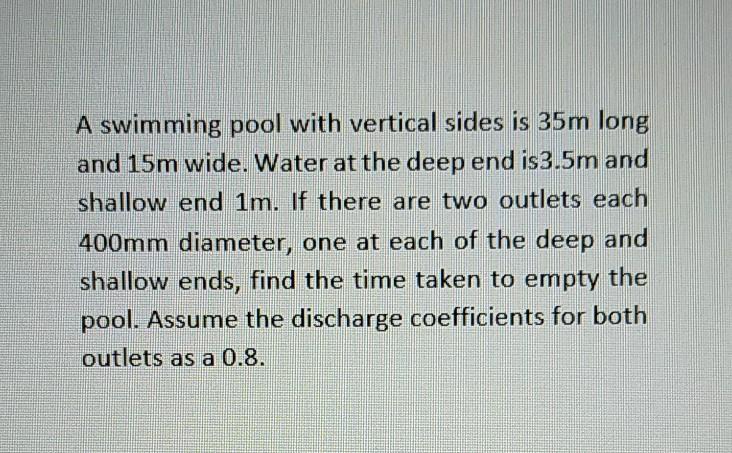 Solved A swimming pool with vertical sides is 35m long and | Chegg.com