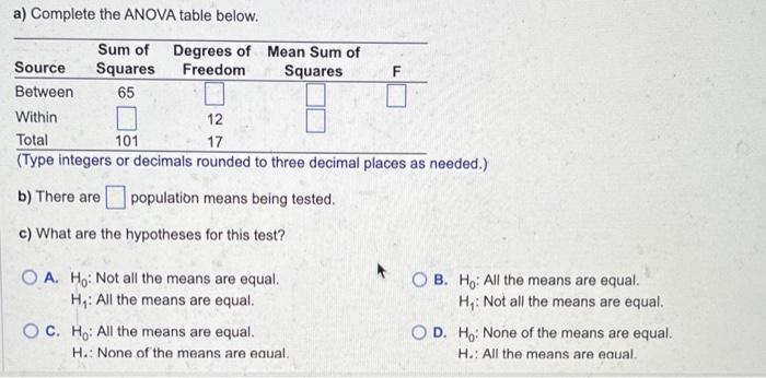 Solved Consider the partially completed one-way ANOVA | Chegg.com