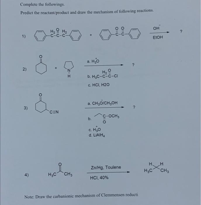 Solved Complete the followings. Predict the reactant/product | Chegg.com