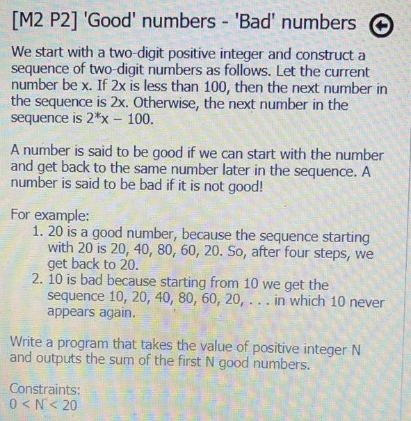 Solved [M2 P2] 'Good' numbers - 'Bad' numbers We start with | Chegg.com