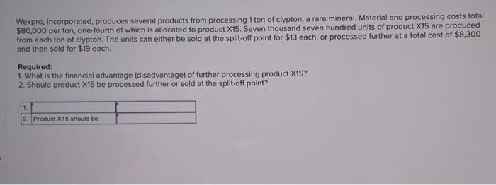 Solved Wexpro, Incorporated, produces several products from | Chegg.com